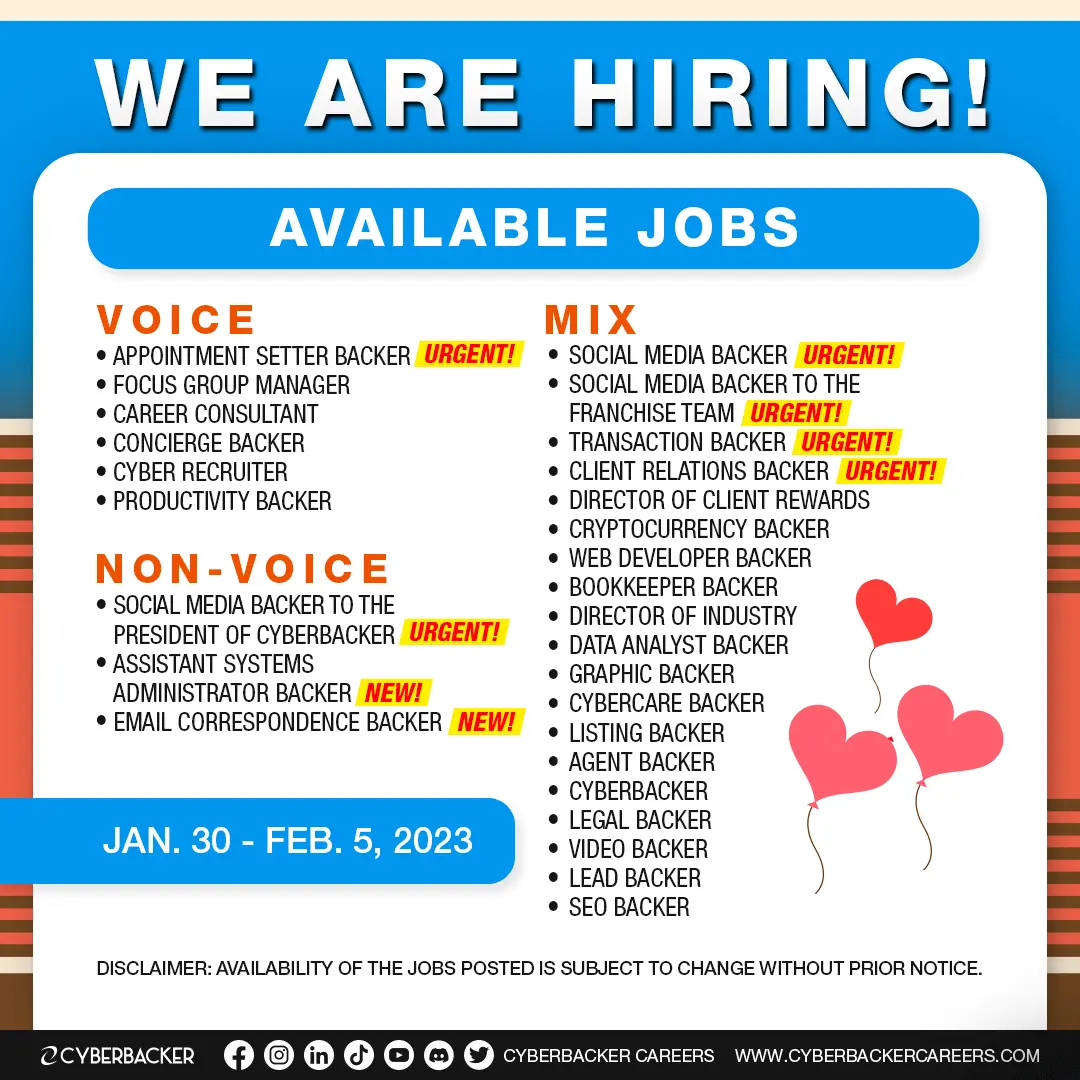 February - Available Jobs - Cyberbacker Careers February - Available Jobs - Cyberbacker Careers