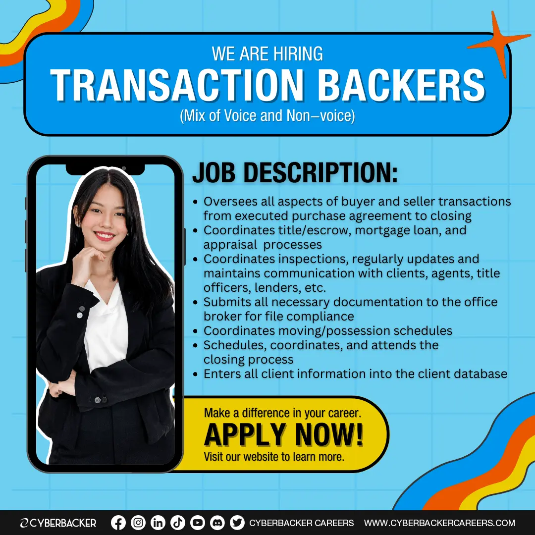 We are hiring Transaction Backers - Cyberbacker Careers